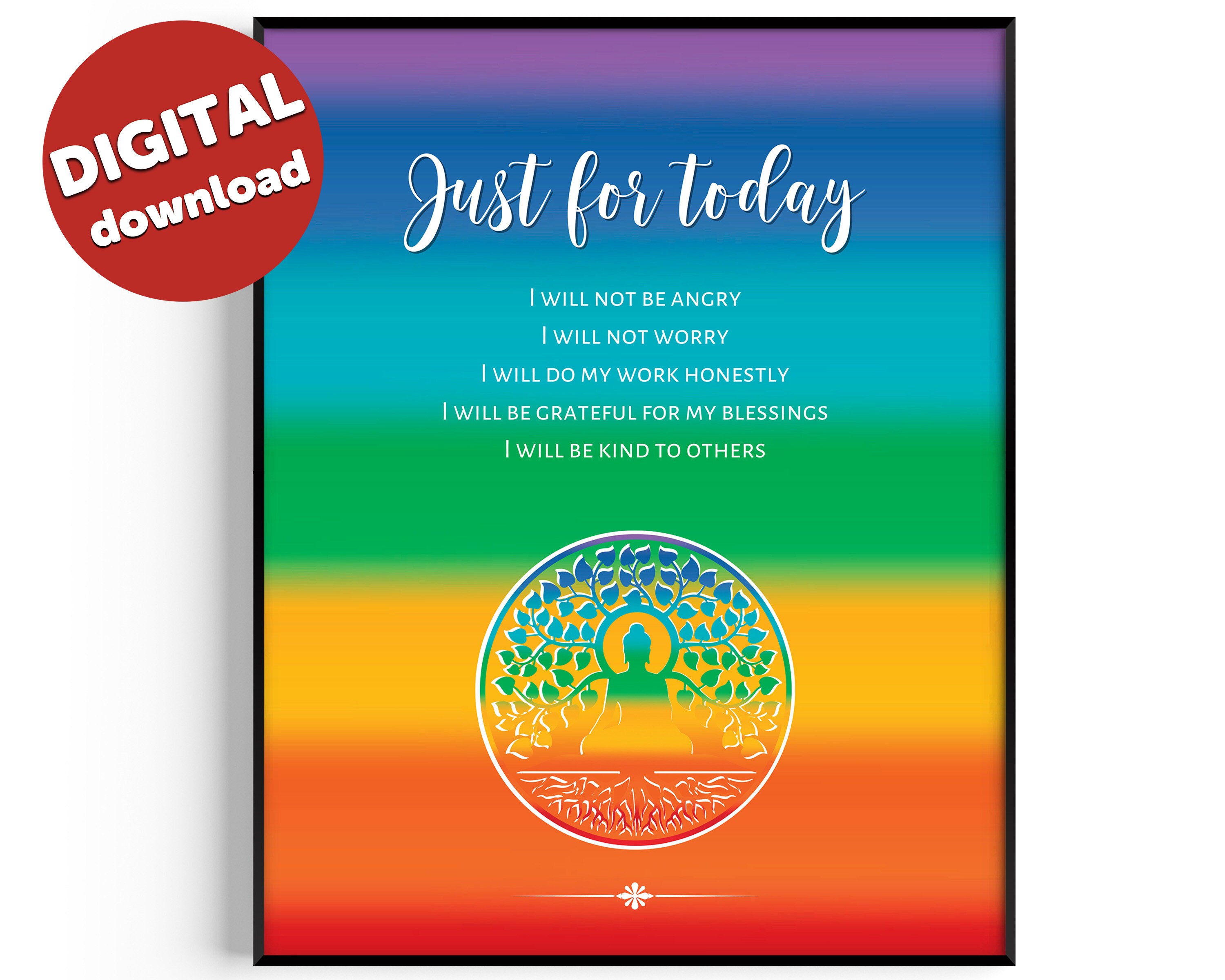 Reiki Principles Printable Just for Today Reiki Poster 5 - Etsy