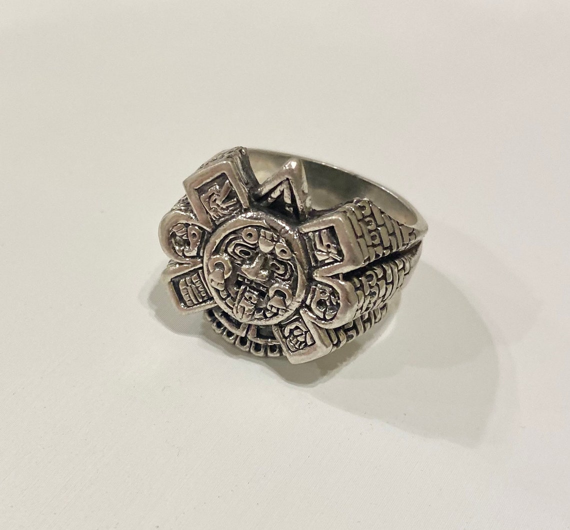 Mayan Aztec Calendar Silver 925 Ring / Anillo Calendario Maya - Etsy