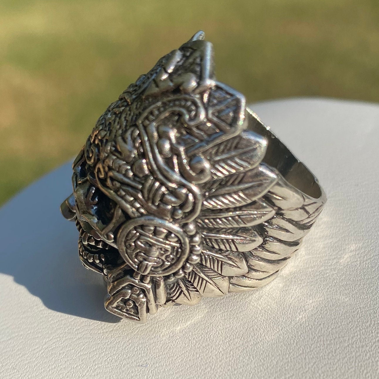 Skull Warrior Sun God Aztec Ring Silver Mex Guerrero Azteca Dios Sol ...