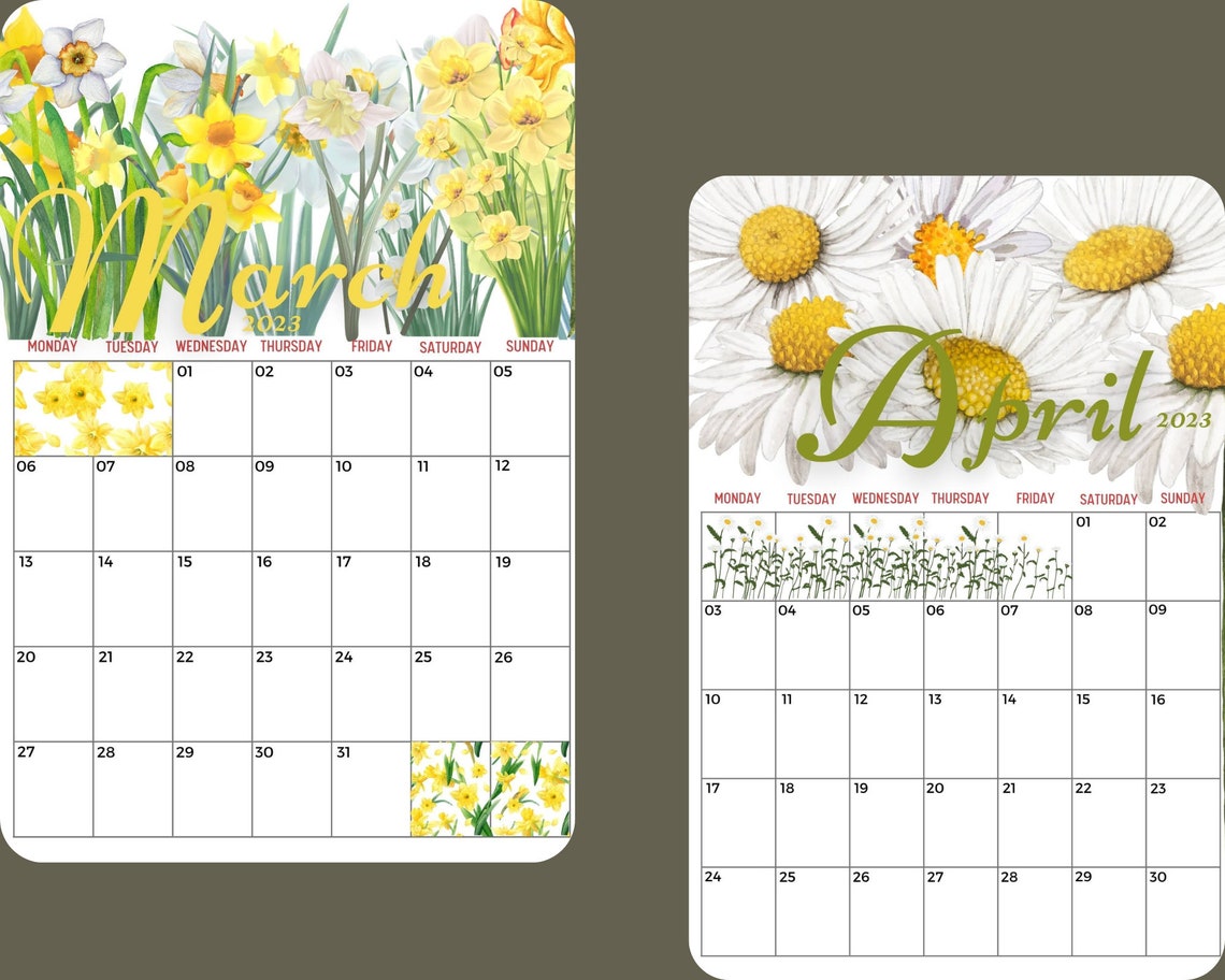 2023calendar Monthly, BIRTH Month Flower, Printable Calendar, Flower ...