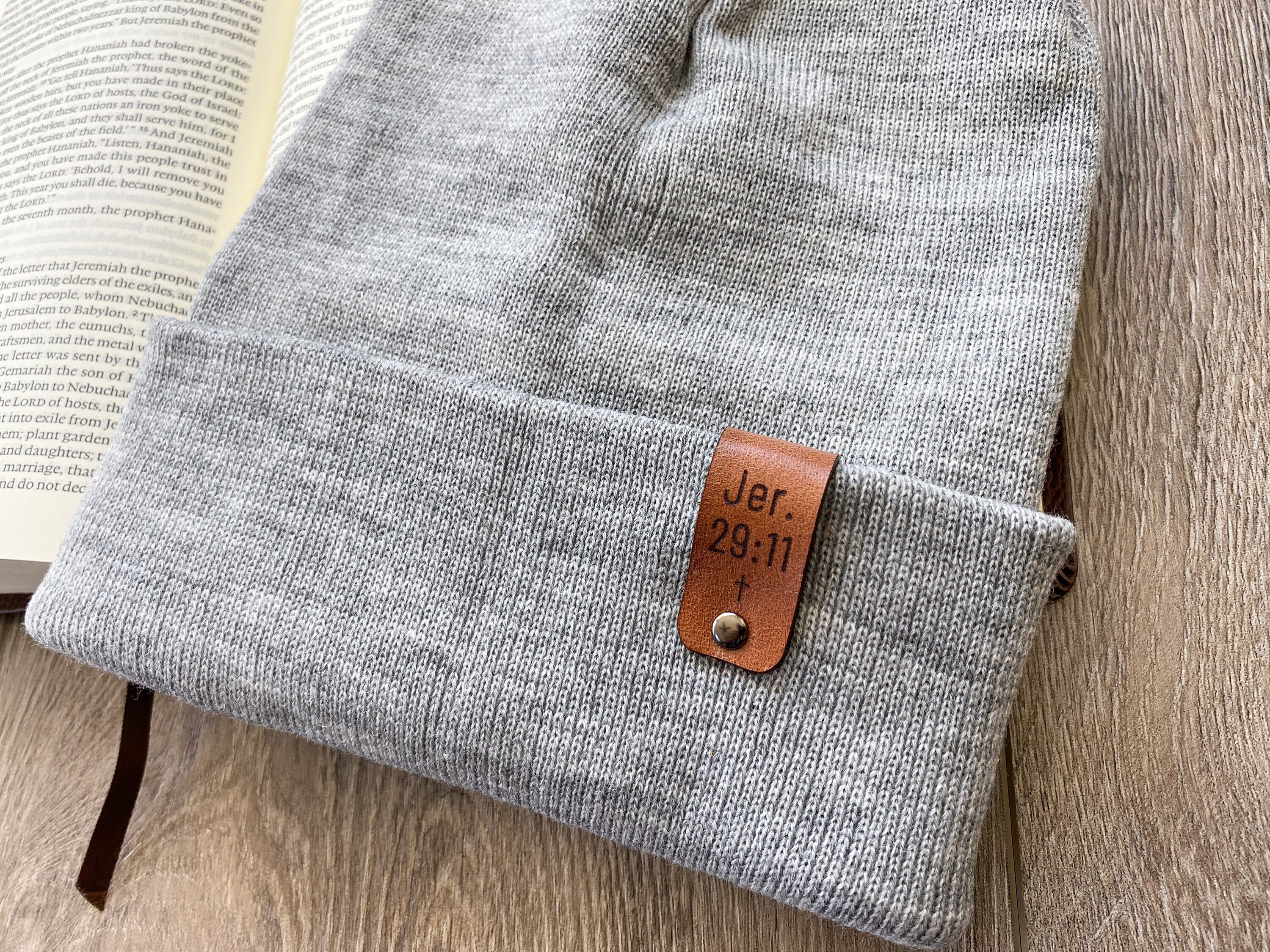 Leather Patch Beanie Bible Verse Christian Apparel Personalized ...
