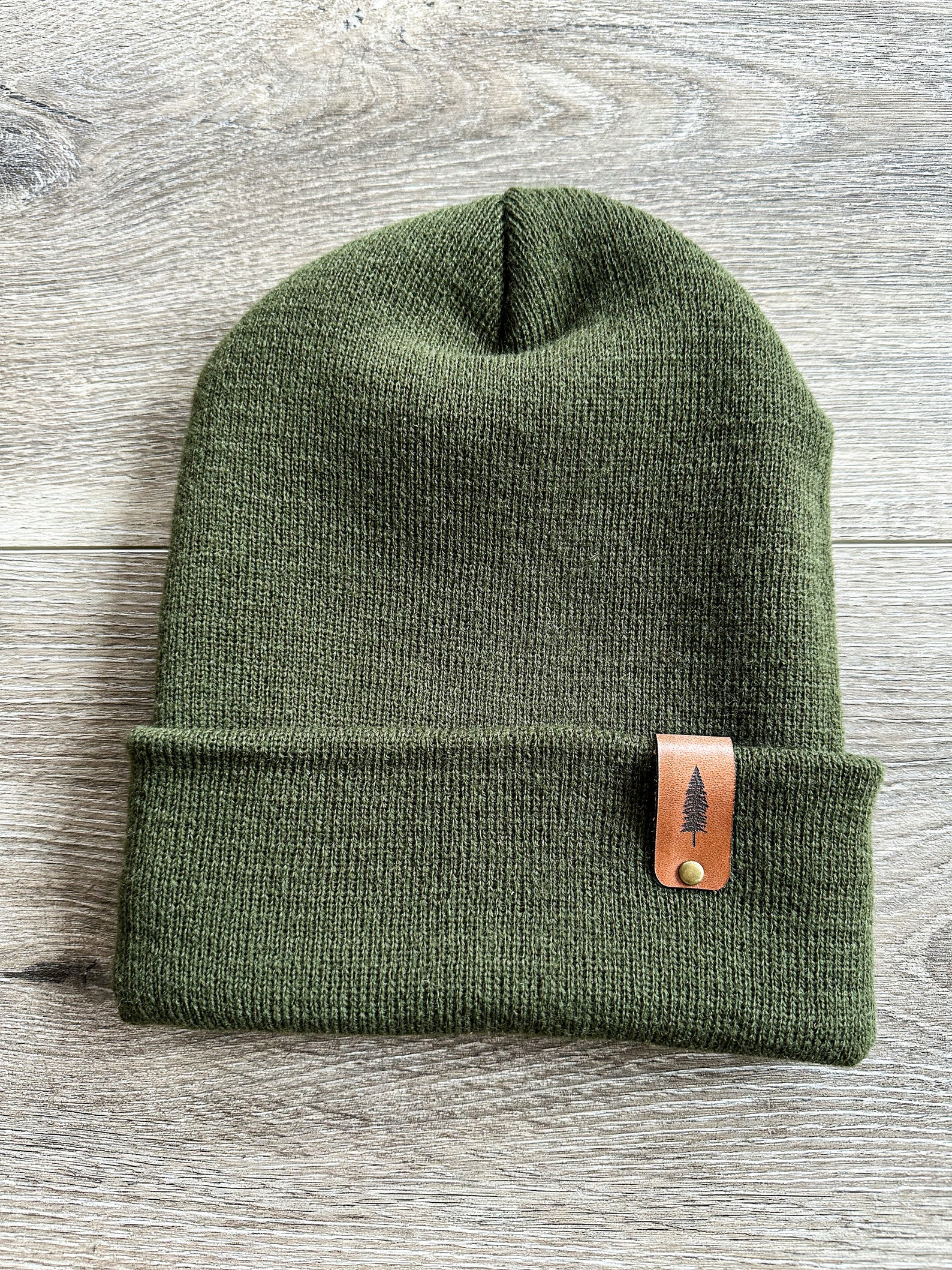 Tree Leather Patch Beanie Evergreen Tree Hat Gift for Him Gift for Her ...