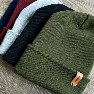 Tree Leather Patch Beanie Evergreen Tree Hat Gift for Him Gift for Her ...