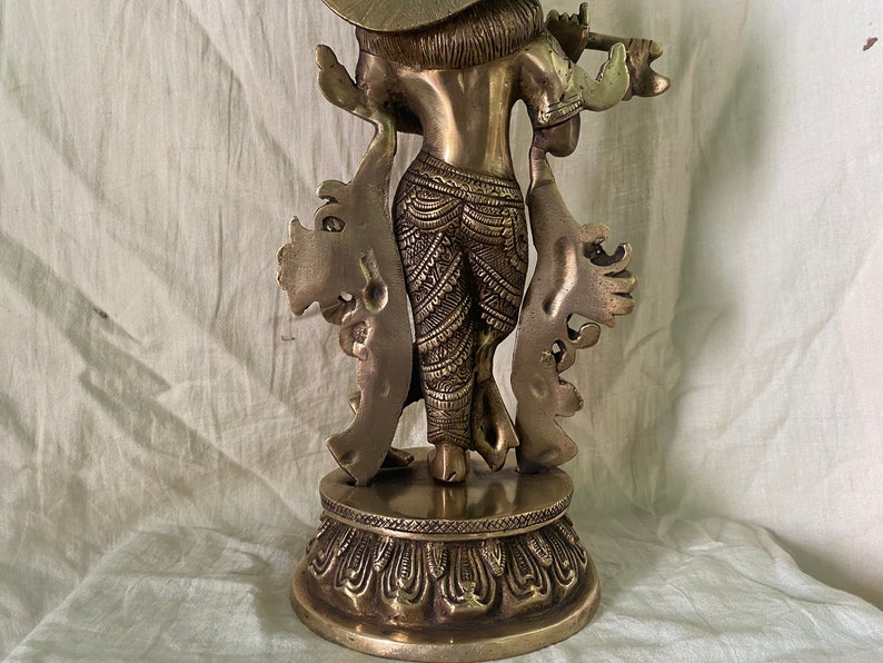 Lord Krishna Statue, 33CM Krishna With Flute Brass, Krishan Figurine ...
