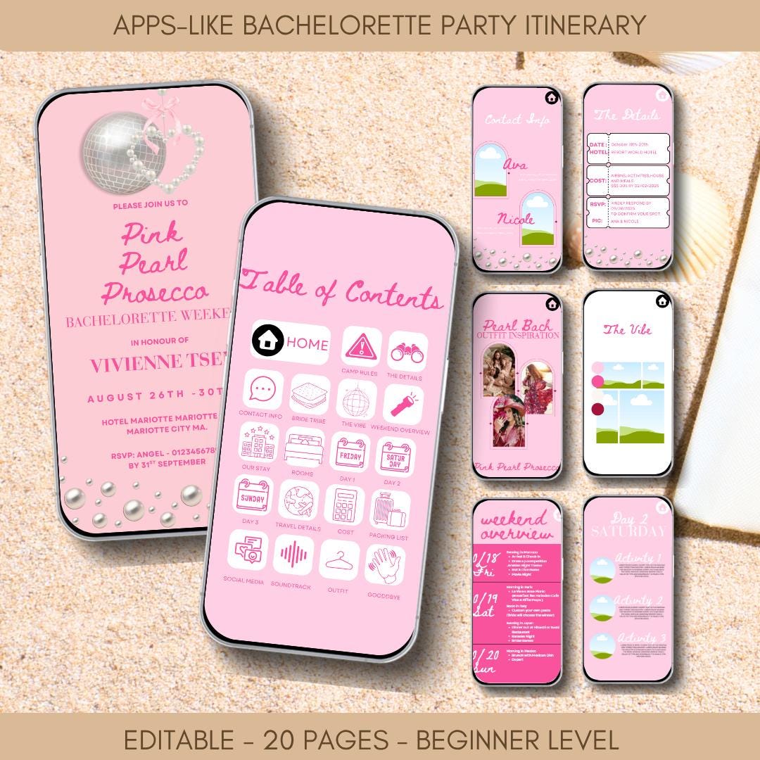 PINK Bachelorette Weekend Itinerary for Pink Barbie Theme Pearls ...