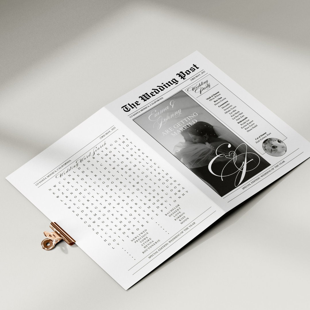 Editable Wedding Newspaper Program, Day of Newspaper Program, Wedding ...