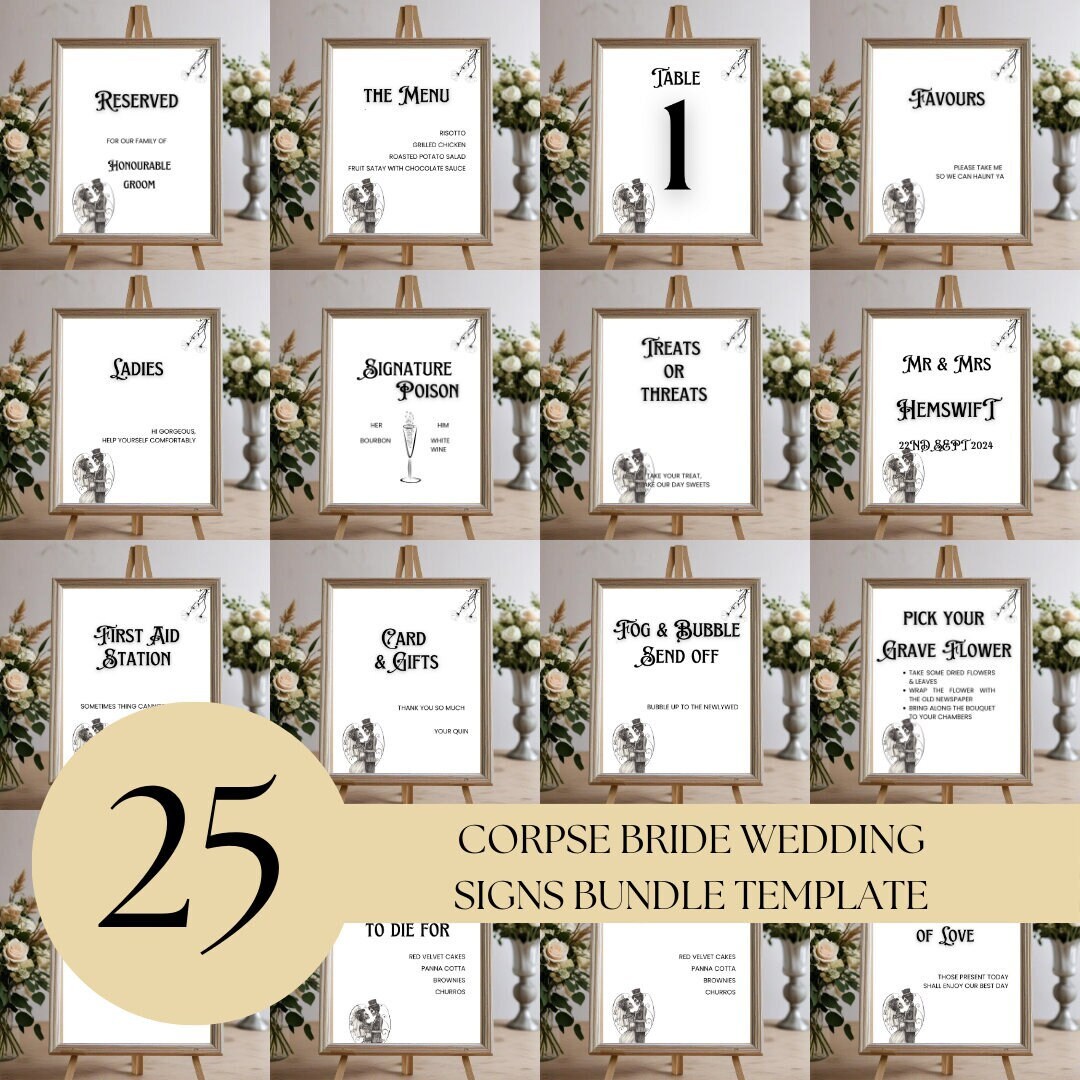CORPSE Bride Sign Bundle Kit Canva Template, Halloween Wedding, Spooky ...
