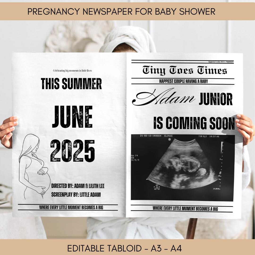Editable Pregnancy Announcement Newspaper DIY Baby Shower Party ...