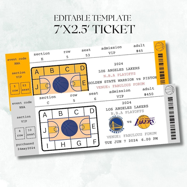 Editable NBA Ticket Tournament Template, Birthday Party Souvenier ...