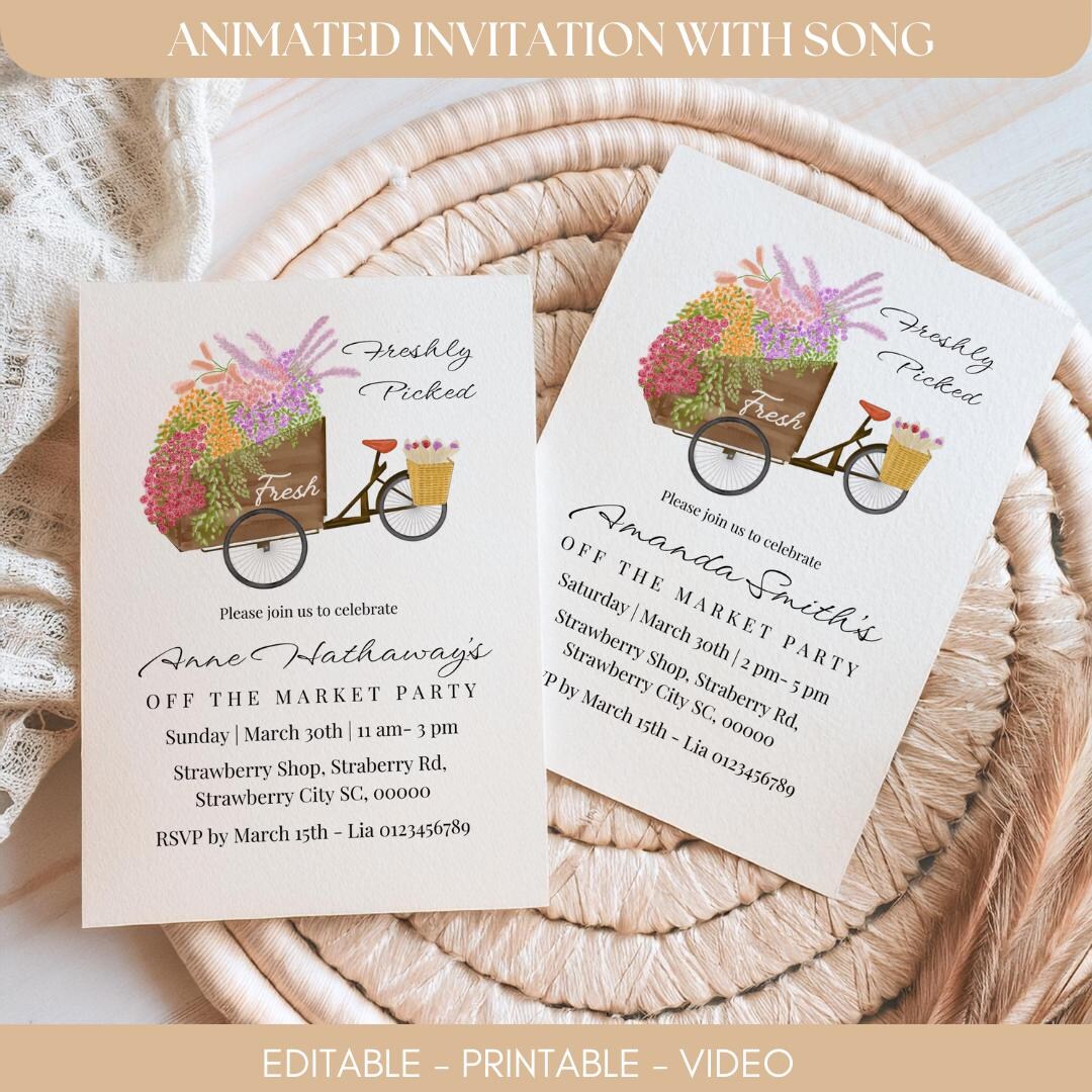 BICYCLE Cart Invite off Market Editable Invites Bridal Shower Flower ...