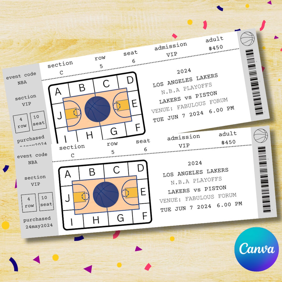 Editable NBA Ticket Tournament Template, Birthday Party Souvenier ...