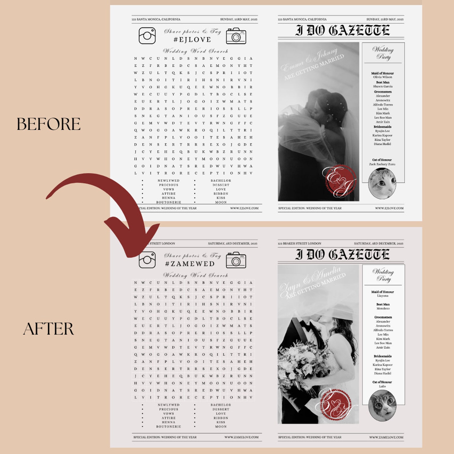 Editable Wedding Newspaper Program, Day of Newspaper Program, Wedding ...