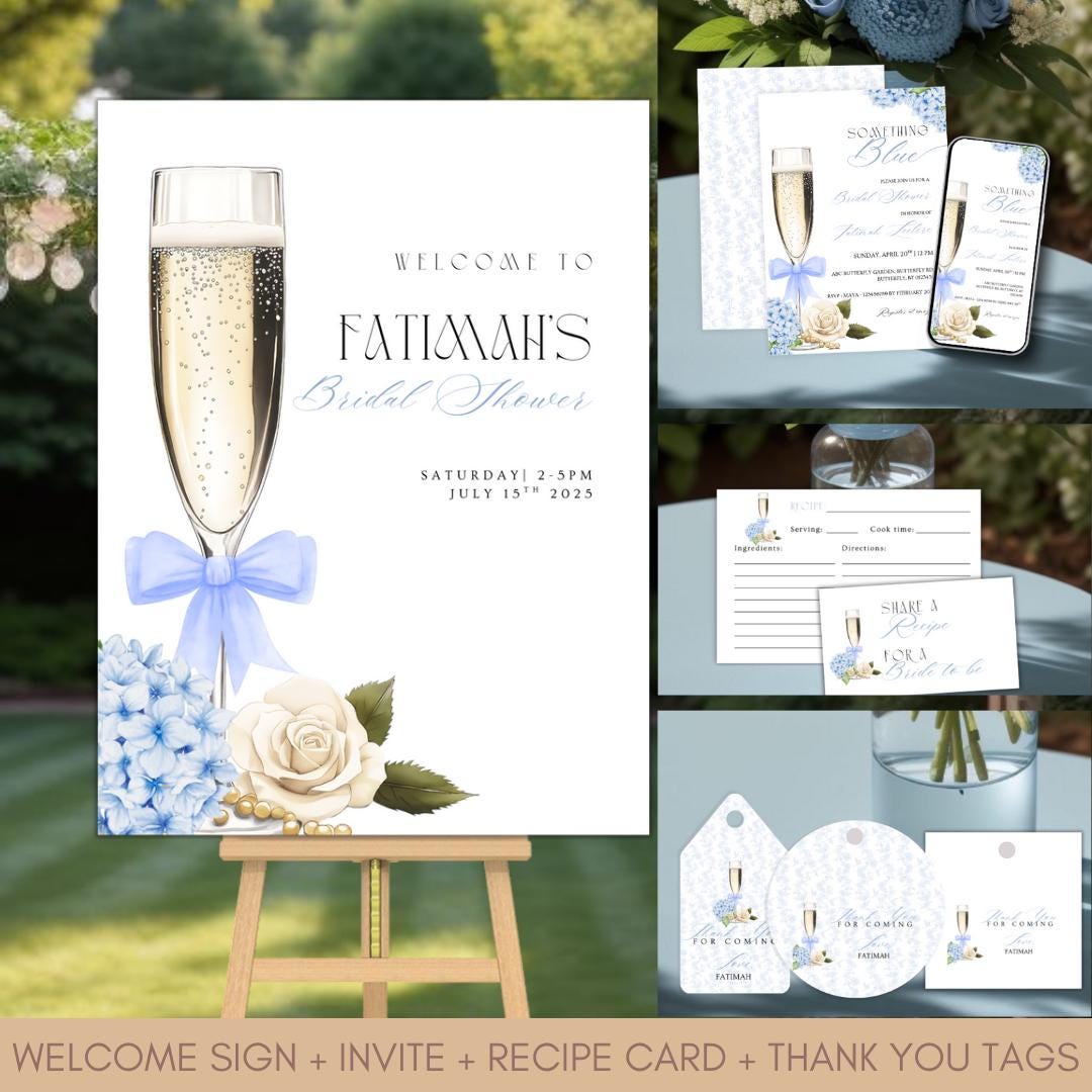 Editable Pearls & Prosecco Welcome Sign Prosecco Invite Blue Prosecco ...