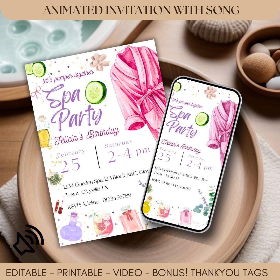 Editable Spa Birthday Invites, Spa-cation Bachelorrette Invitation, Spa ...