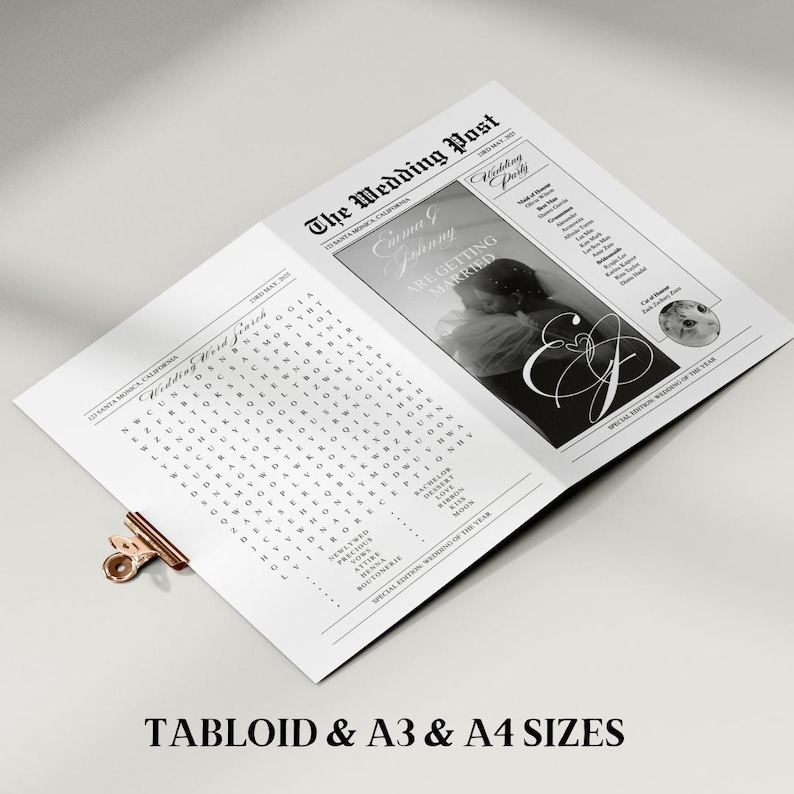 A3 Folded Wedding Newspaper, Wedding Program, Infographic Program ...