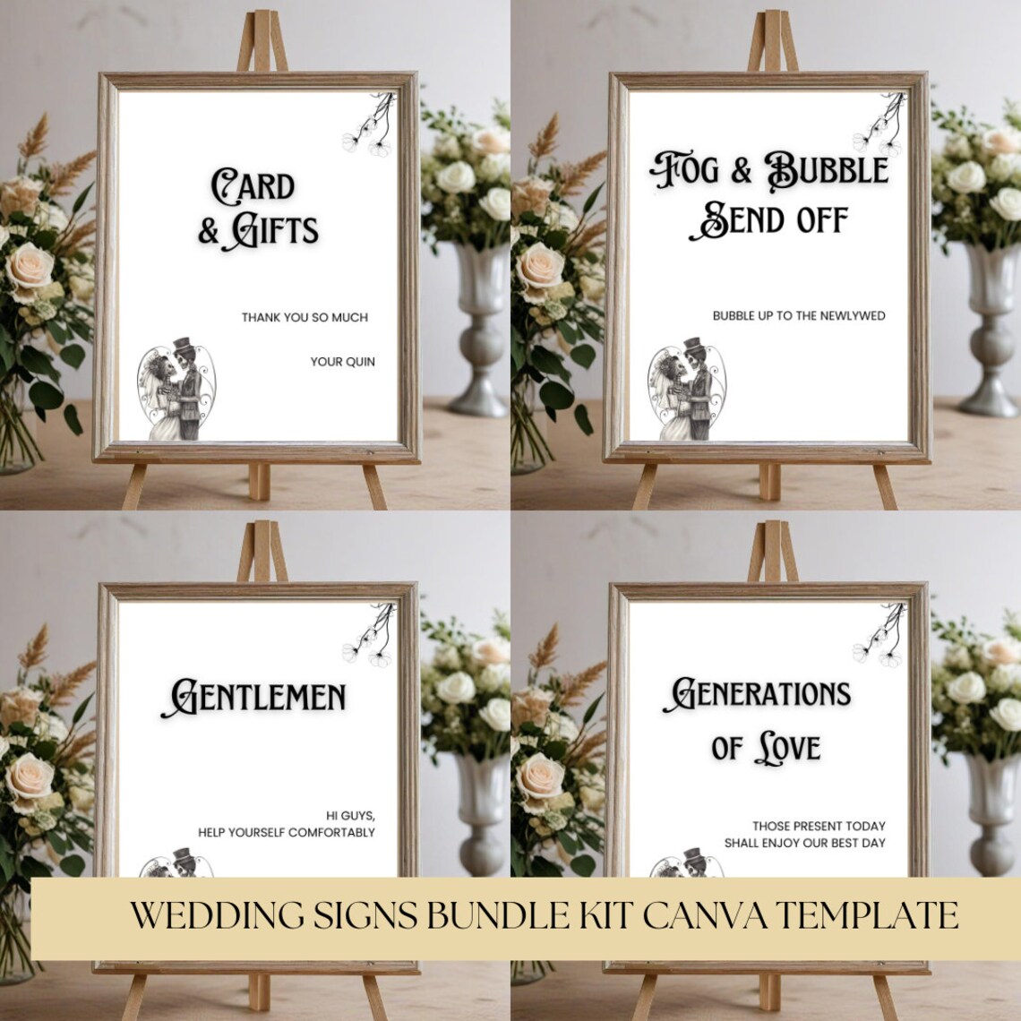CORPSE Bride Sign Bundle Kit Canva Template, Halloween Wedding, Spooky ...
