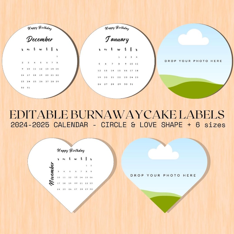 Editable Burnaway Cake Topper, 2025-2026 Monthly Calendar, Canva ...
