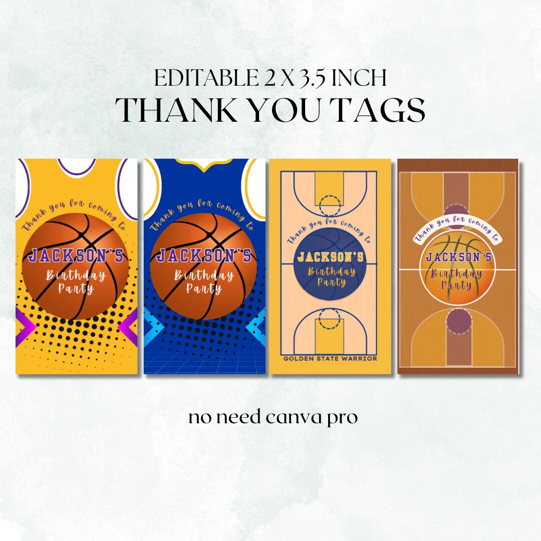 Editable Basketball Thank You Tags Birthday Party, Basketball Player ...