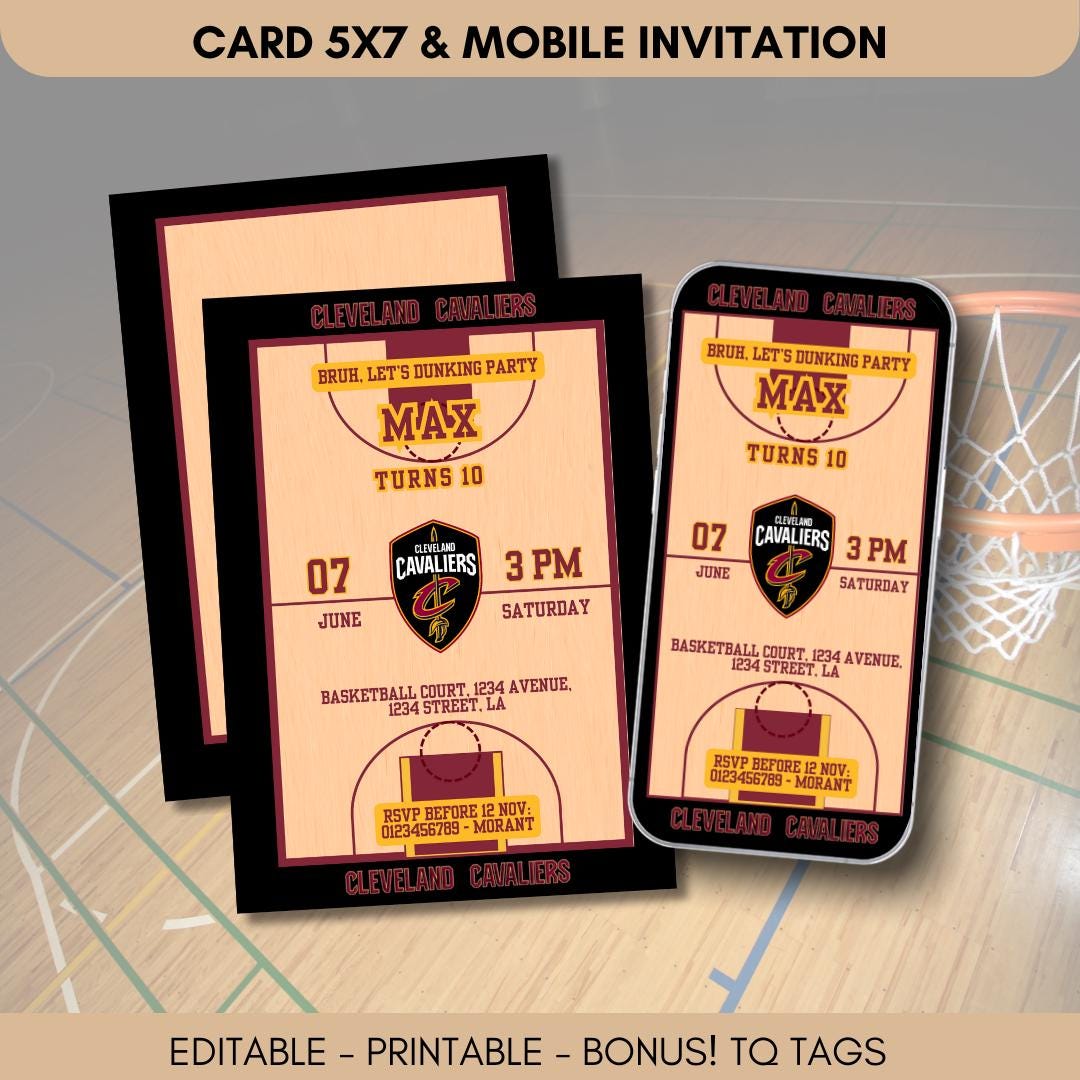 Editable Cavs Invite Cavalier Party Basketball Birthday American ...