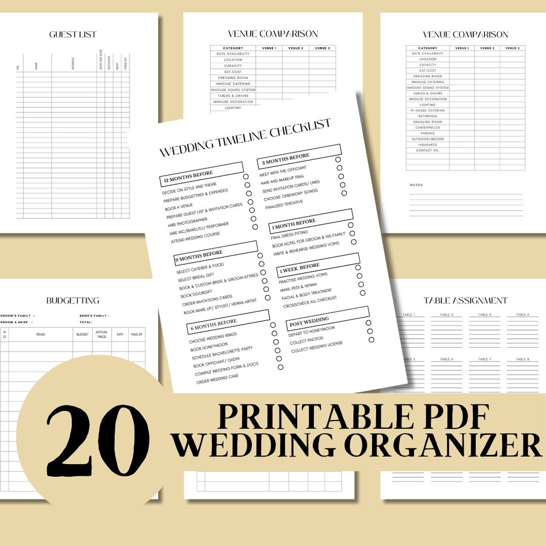 Printable Wedding Checklist, Wedding Tracker, Wedding for Binder ...