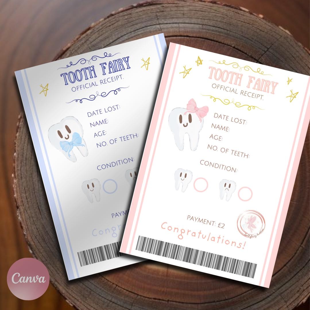 Editable Tooth Fairy Receipts Kids Toddler Editable Canva Template ...