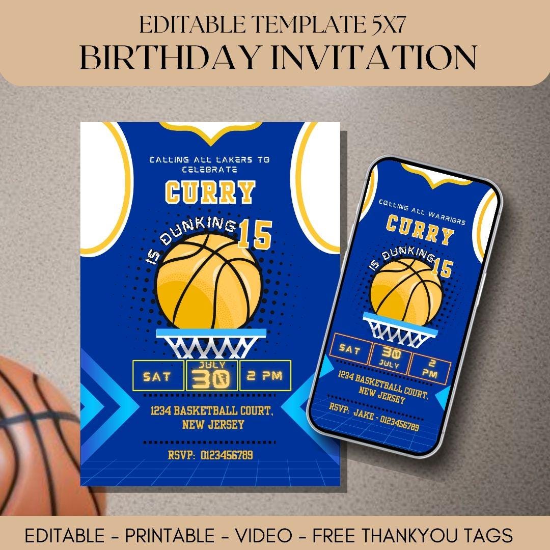 Editable Basketball Invitation for Birthday Party, Animated Video ...