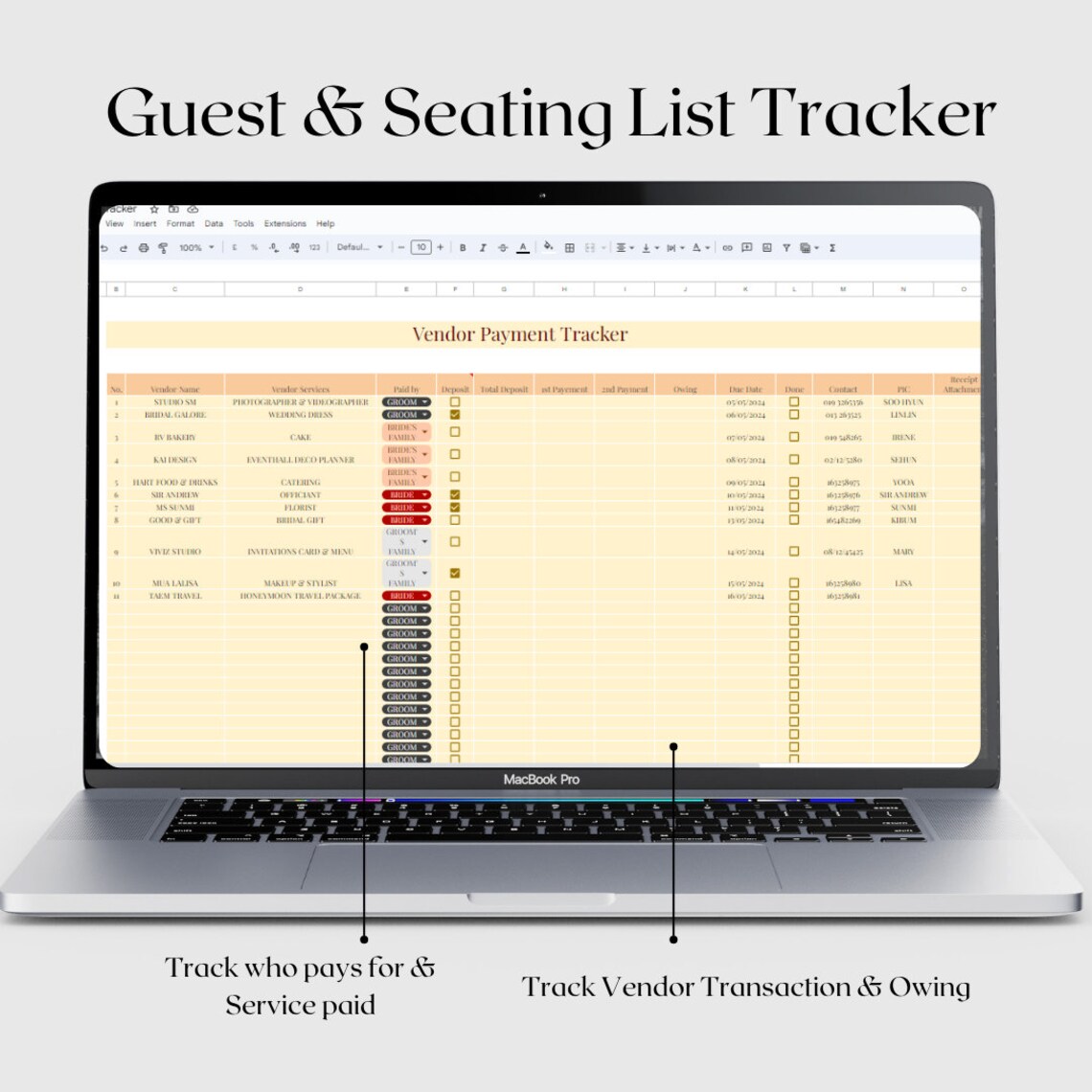 Wedding Checklist, Wedding Tracker, Wedding Timeline Tracker, Guestlist ...