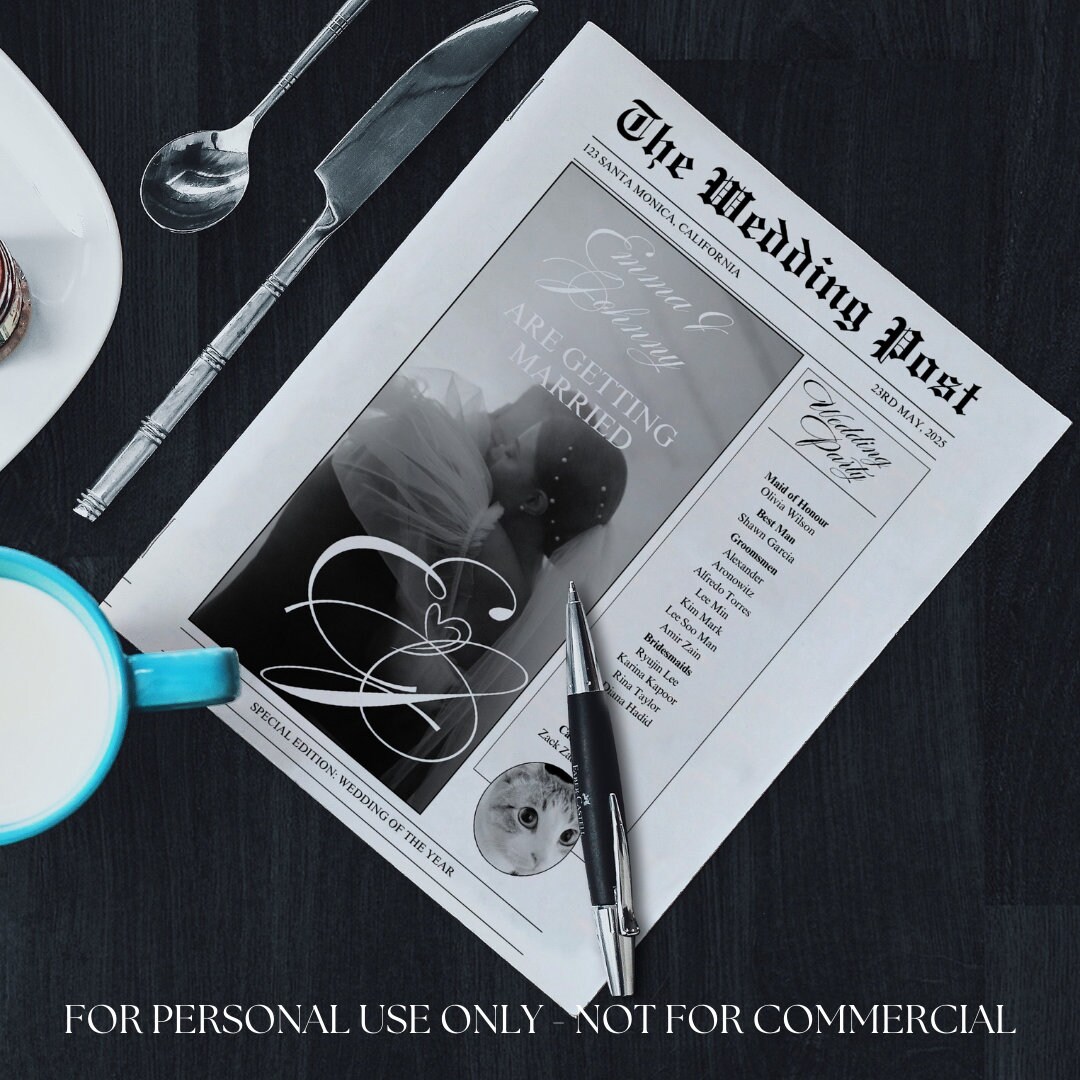 Editable Wedding Newspaper Program, Day of Newspaper Program, Wedding ...