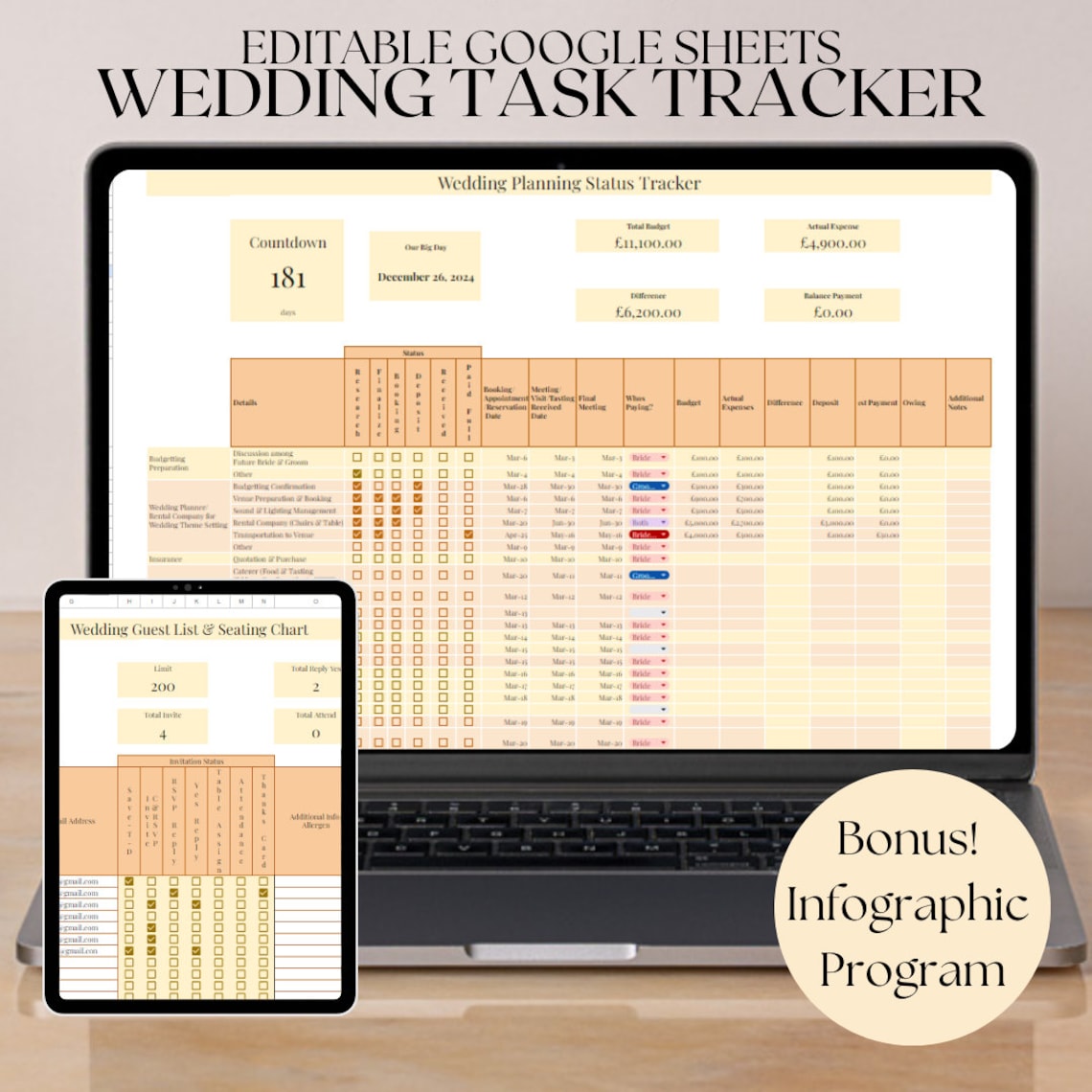 Wedding Checklist, Wedding Tracker, Wedding Timeline Tracker, Guestlist ...