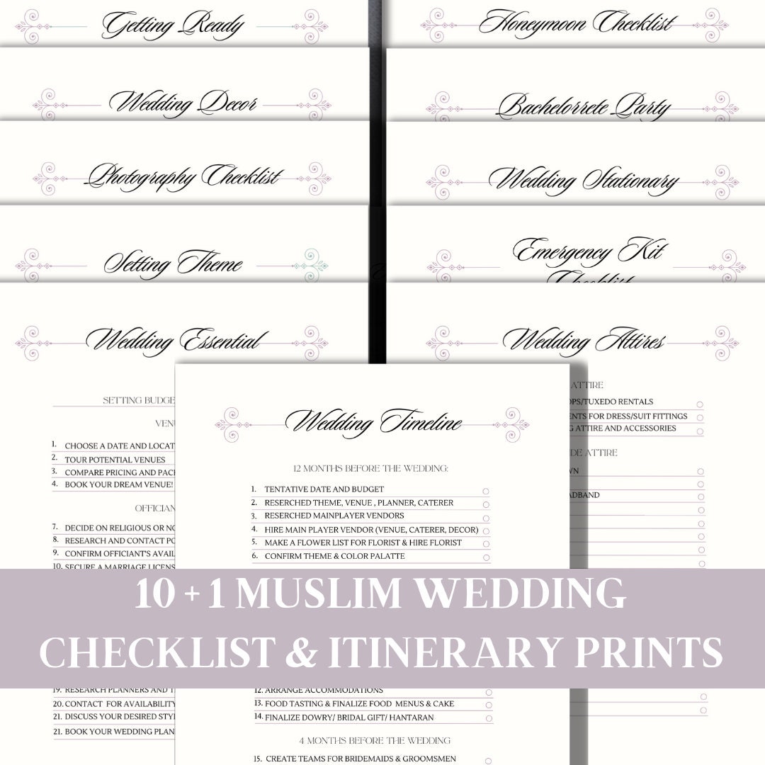 Muslim Wedding Planning Checklist: Printable A4 Pages for Couple ...