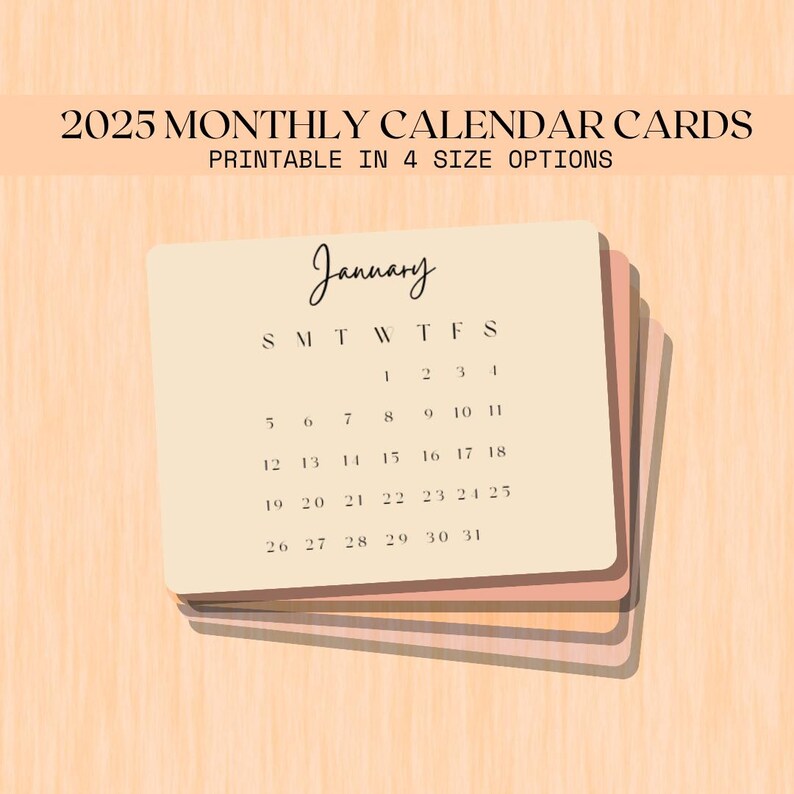 Editable Mini Card Monthly Calendar 2025 Template & Printable for ...
