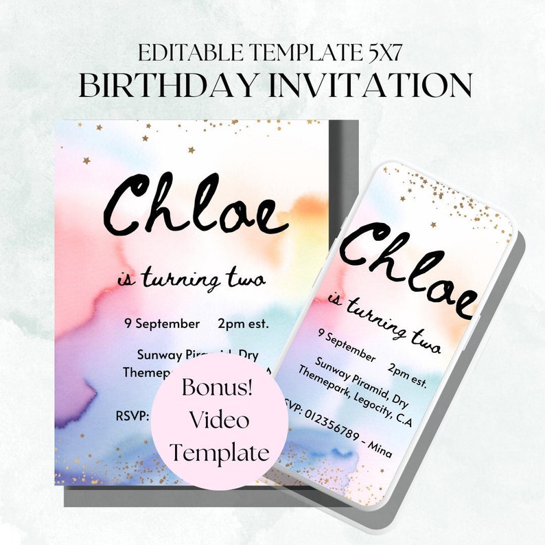 Watercolor Editable Preschool Invitation, Splash Party Invitation, 3rd ...