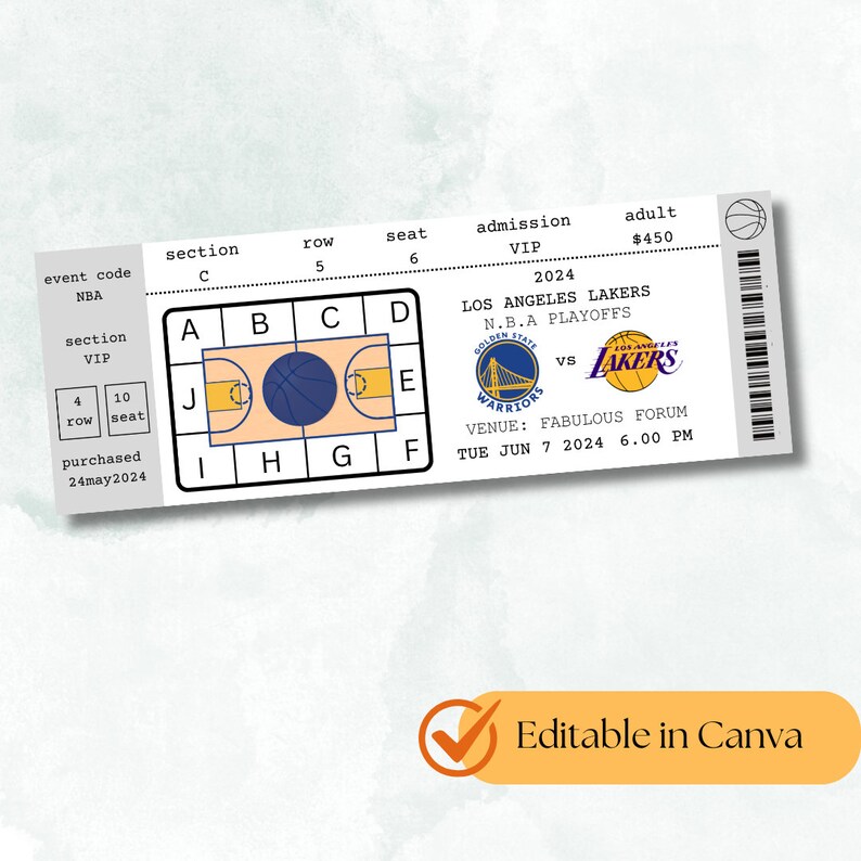 Editable NBA Ticket Tournament Template, Birthday Party Souvenier ...