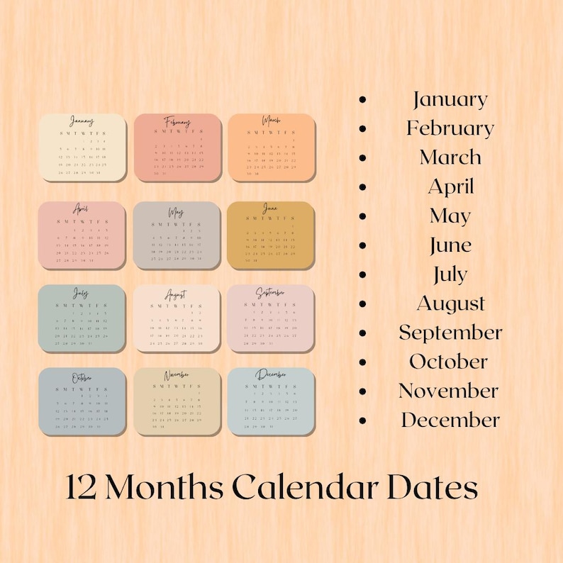 Editable Mini Card Monthly Calendar 2025 Template & Printable for ...