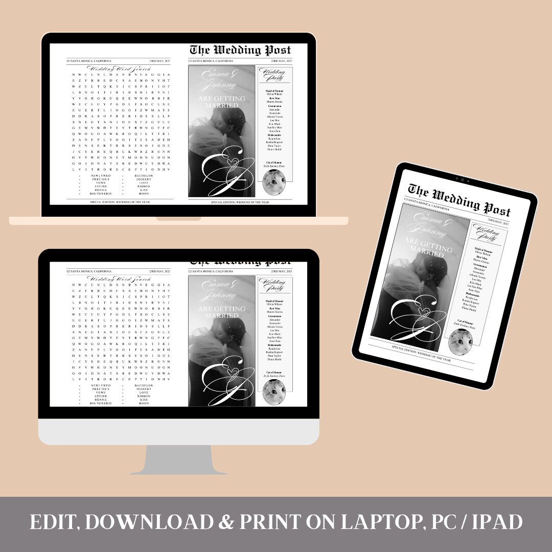 A3 Folded Wedding Newspaper, Wedding Program, Infographic Program ...