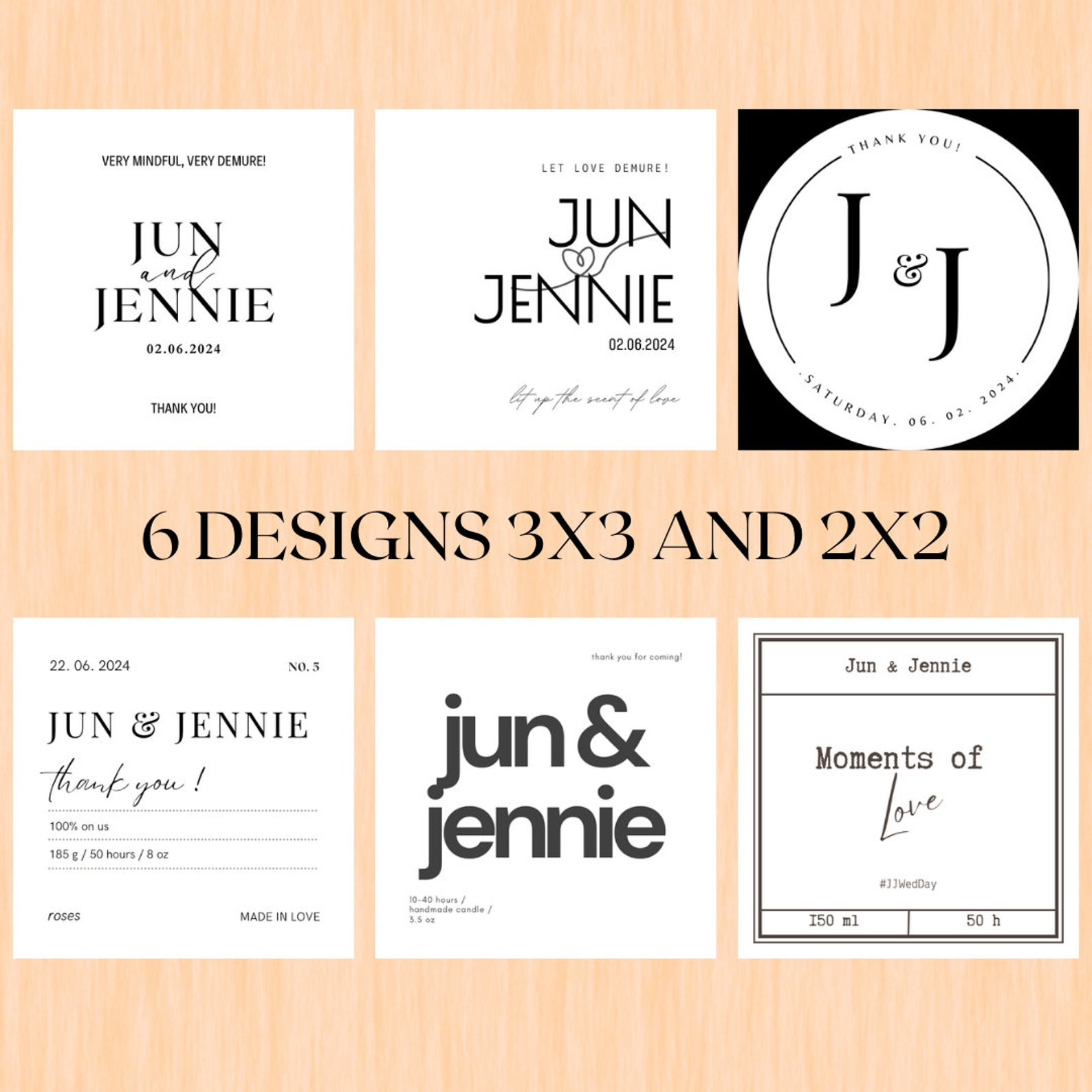 Editable Candle Labels Modern Minimalist Wedding, Size 3x3'/ 2x3'/ 3x2 ...