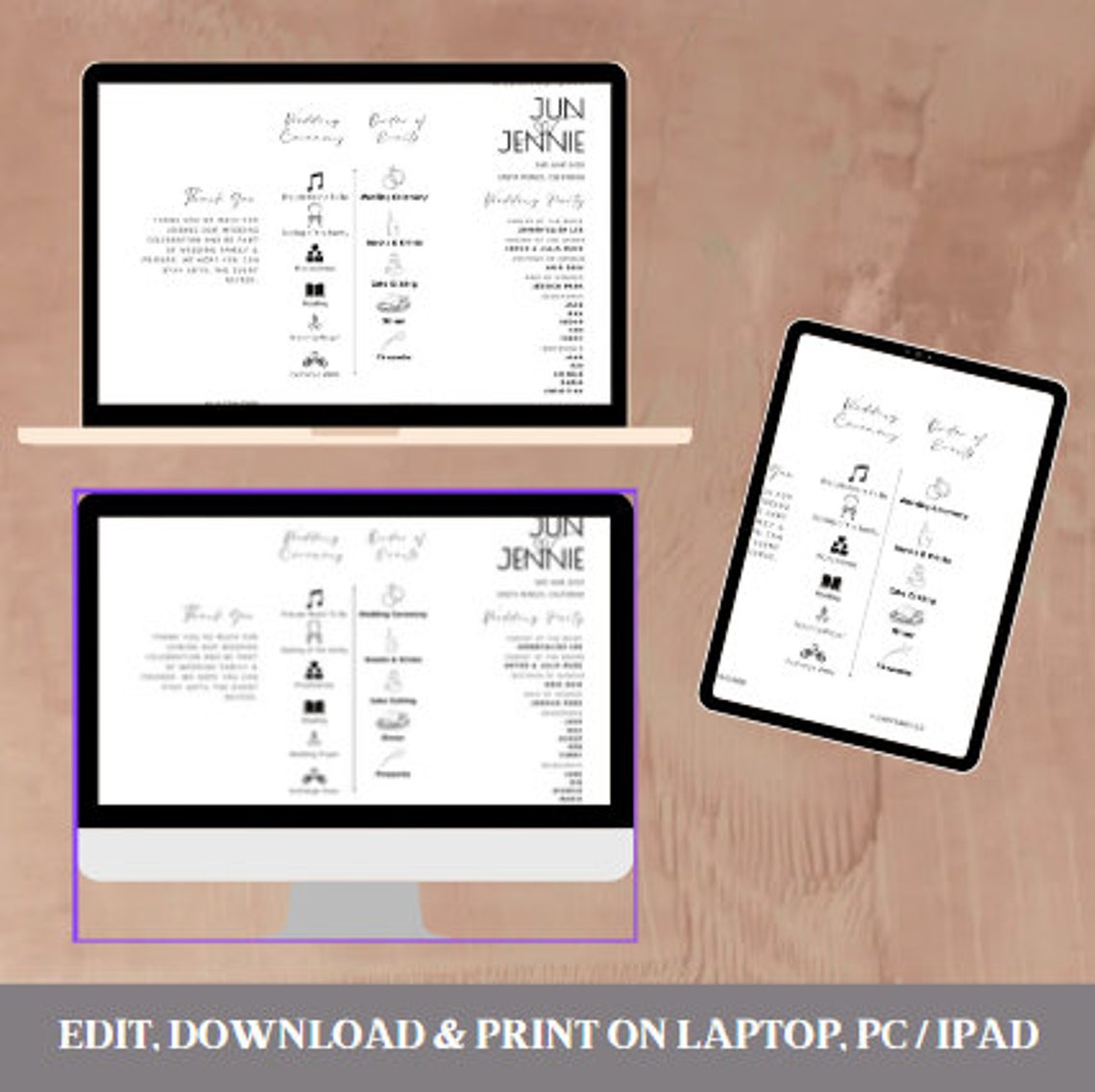 Trifold A4 Wedding Infographic Program Foldable Canva Modifiable ...