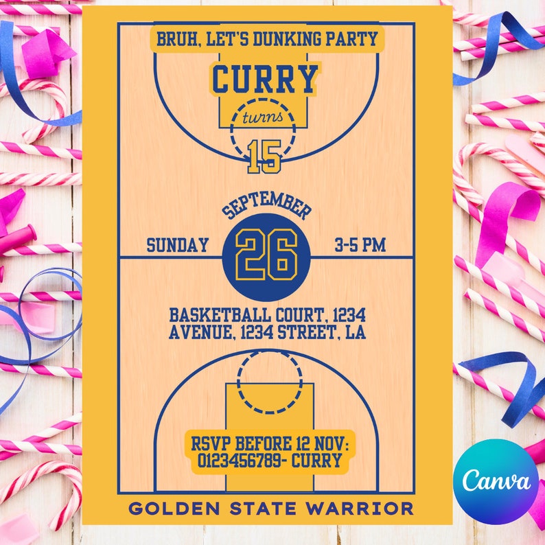 Editable Basketball Invitation for Trainee Birthday Party, Basketball ...