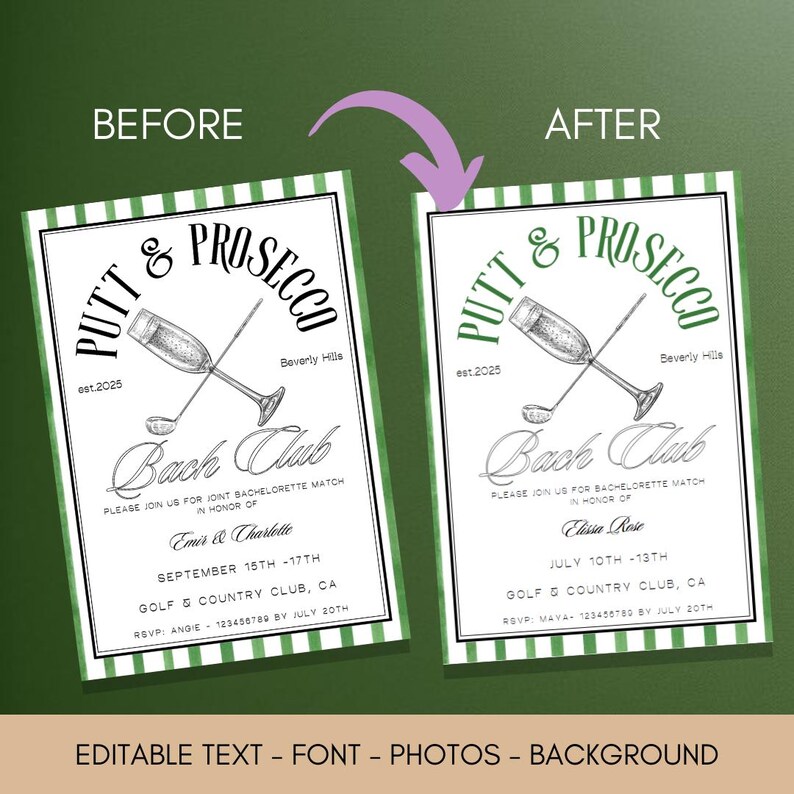 Editable Golf Theme Bridal Shower Putt Invitation Golf Welcome Sign ...