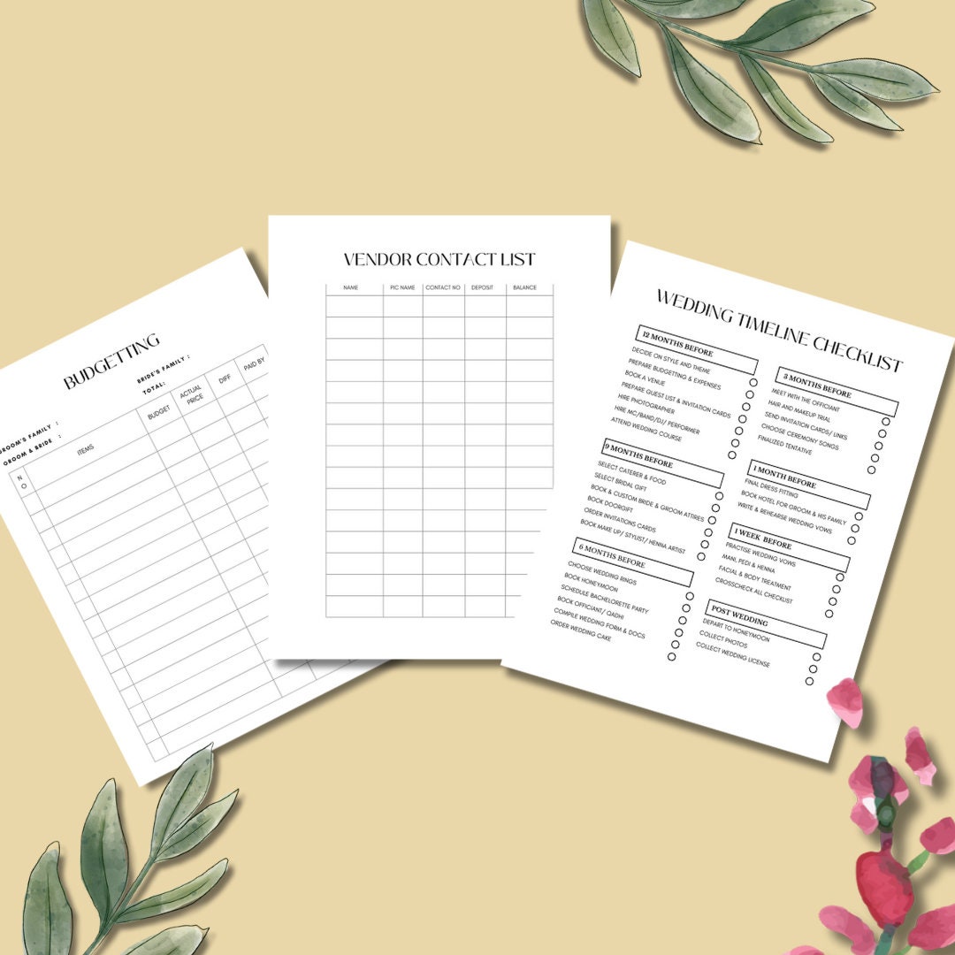 Printable Wedding Checklist, Wedding Tracker, Wedding for Binder ...