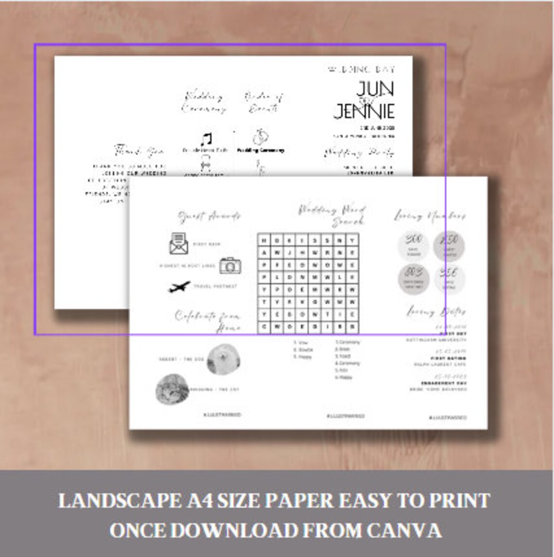 Trifold A4 Wedding Infographic Program Foldable Canva Modifiable ...