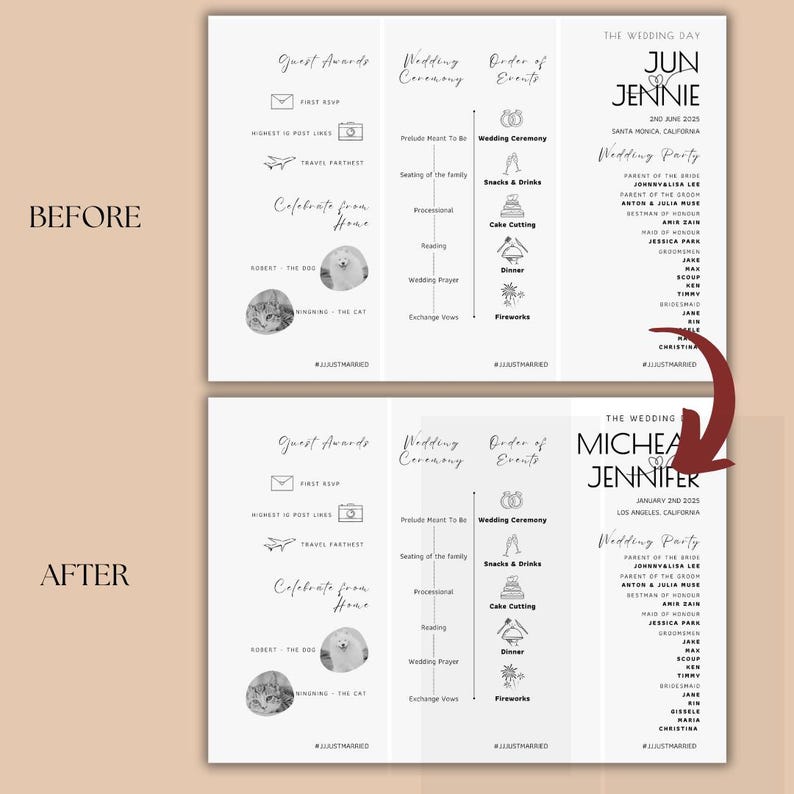 Trifold A4 Wedding Infographic Program Foldable Canva Foldable Template ...