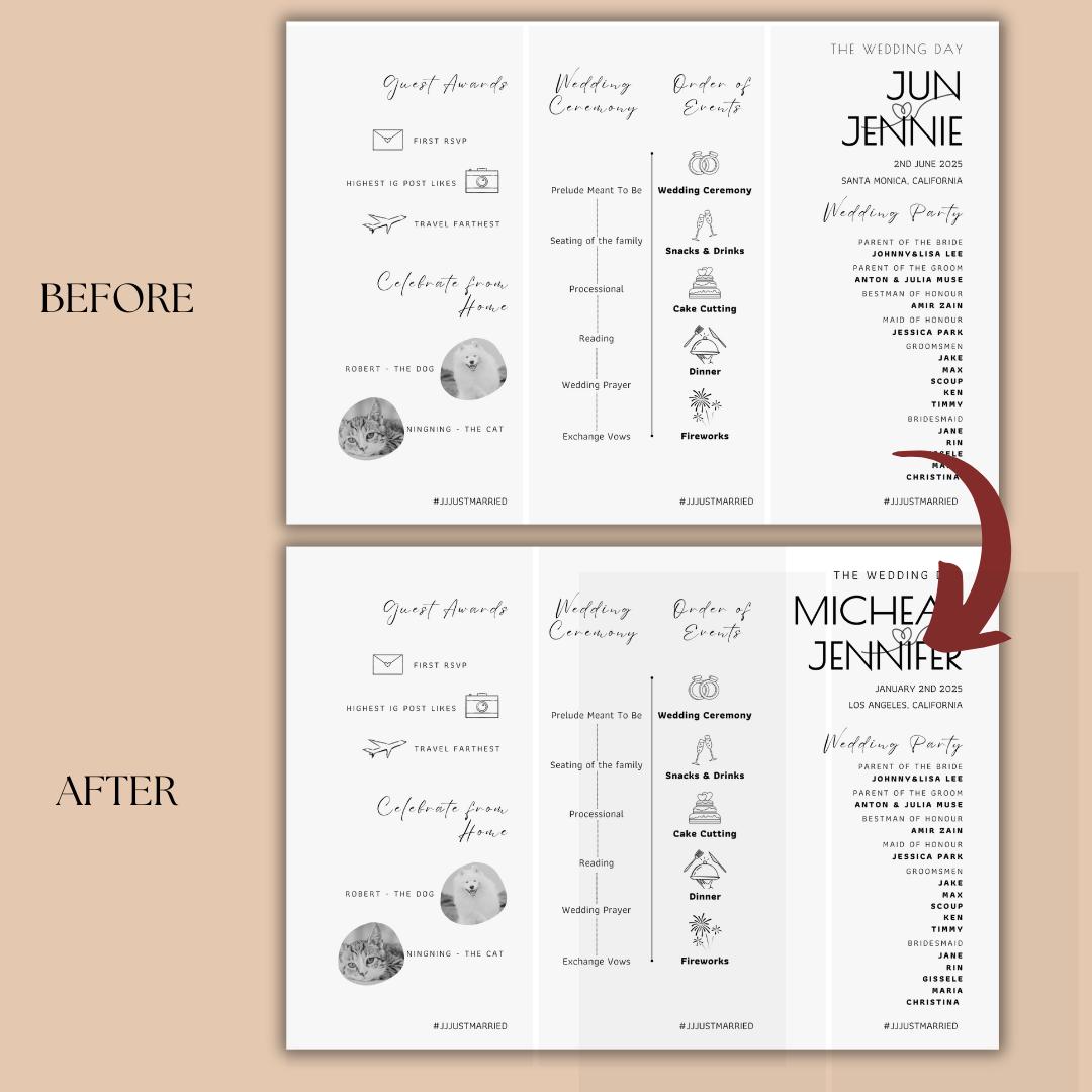 Trifold A4 Wedding Infographic Program Foldable Canva Foldable Template ...