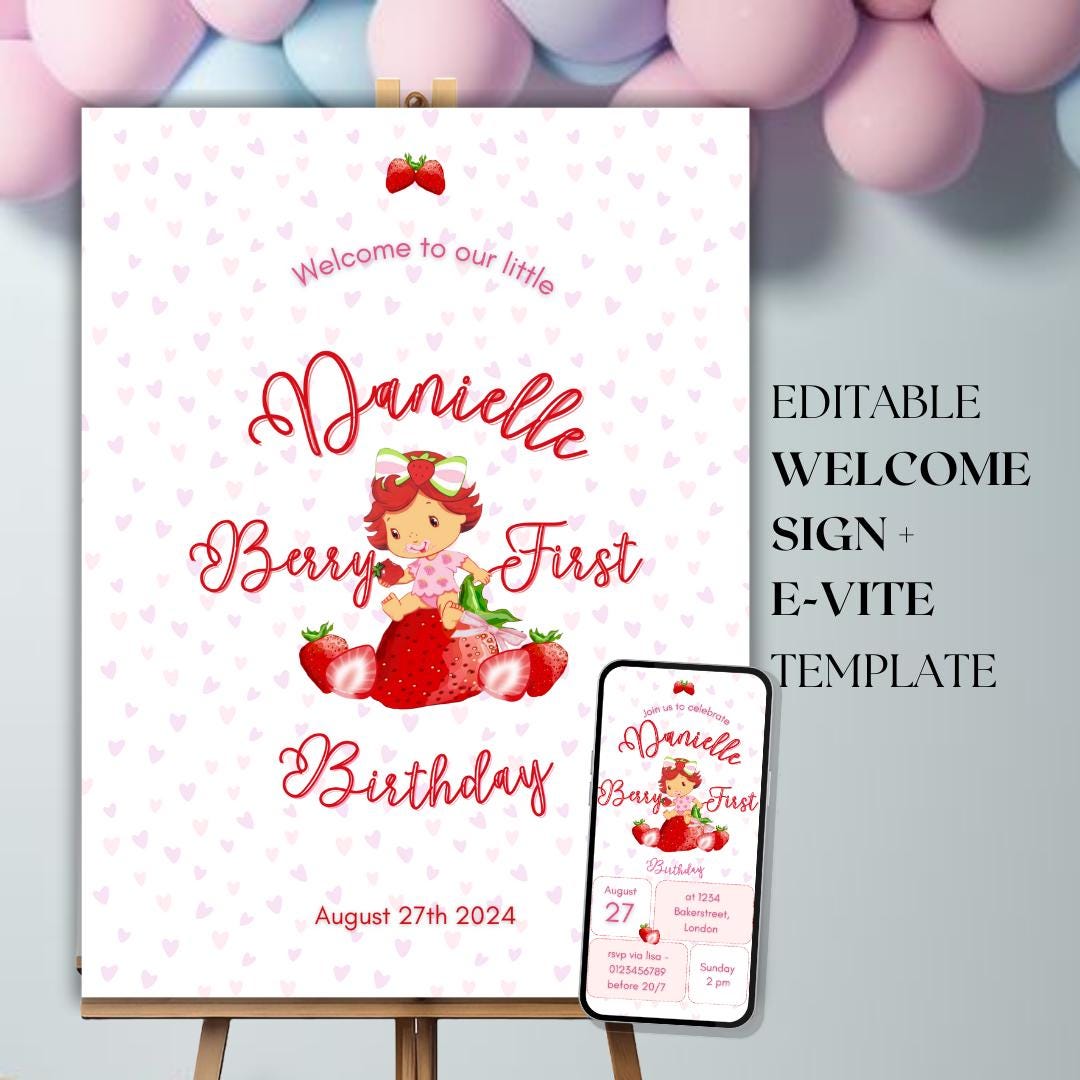 Berry First Birthday Welcome Sign Celebration Baby Girl Party Little ...