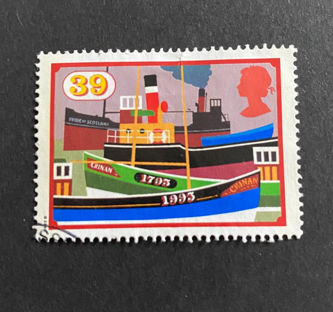 1993 Vintage Canal Postage Stamp Queen Elizabeth II Barges Canal Boats ...