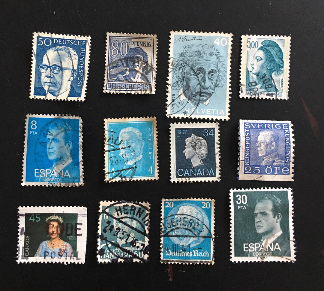 Shades of Blue Postage Stamps 12 Used Stamps People on Postage Stamps ...