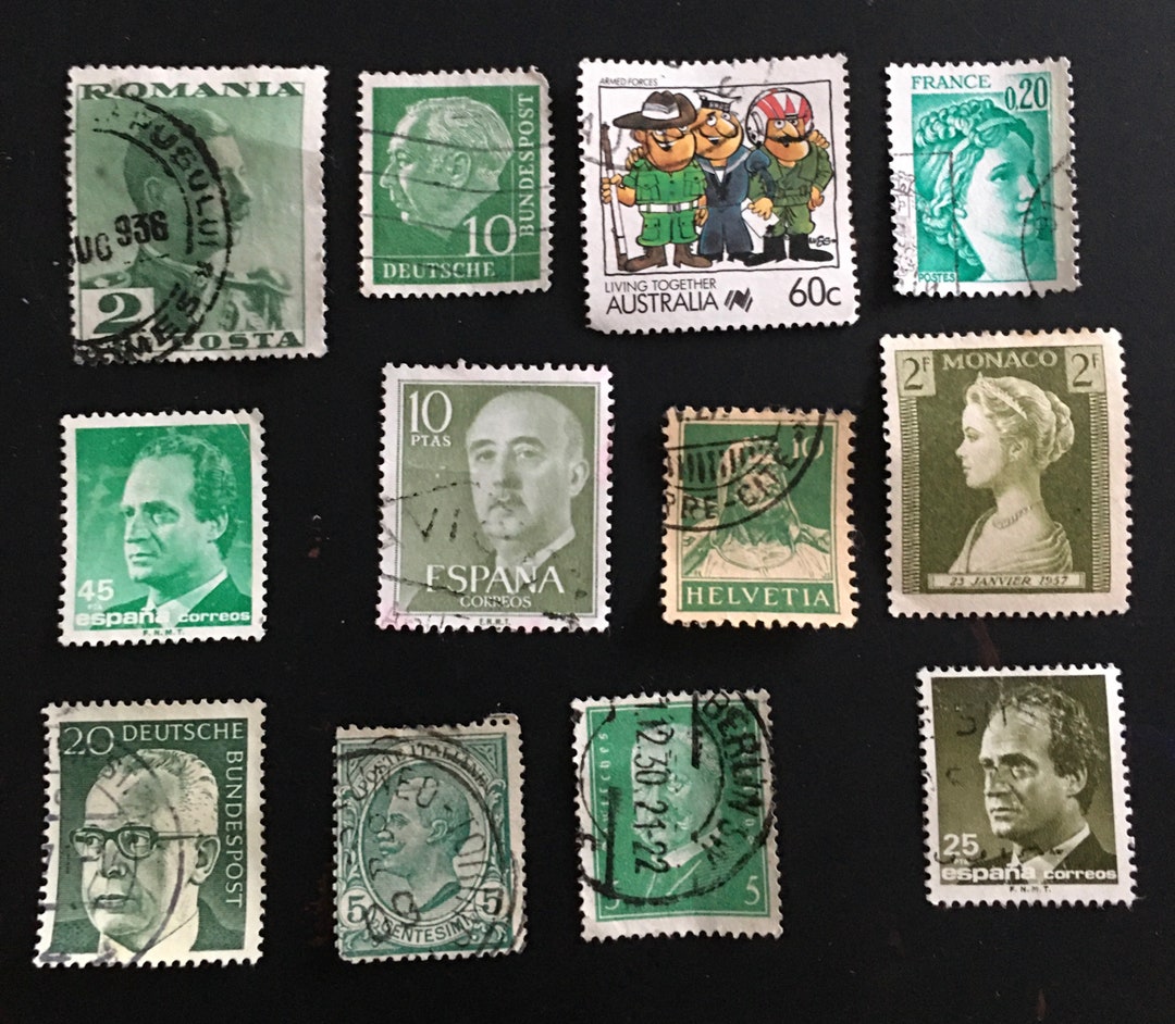 Shades of Green Postage Stamps 12 Used Stamps People Famous Faces ...