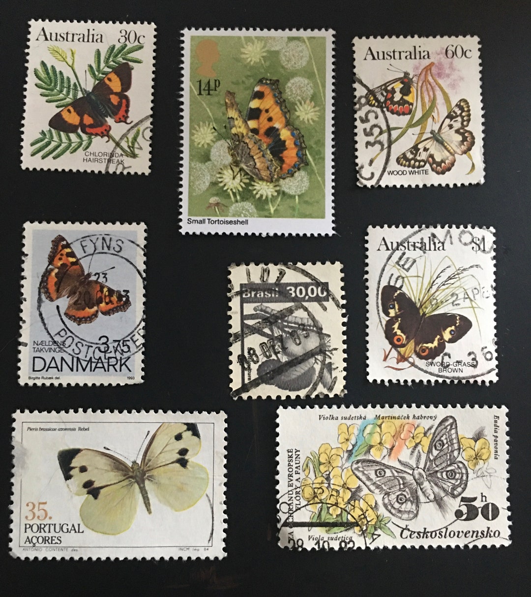 Butterflies Moths Silkworm Vintage Postage Stamps Collection X8 ...
