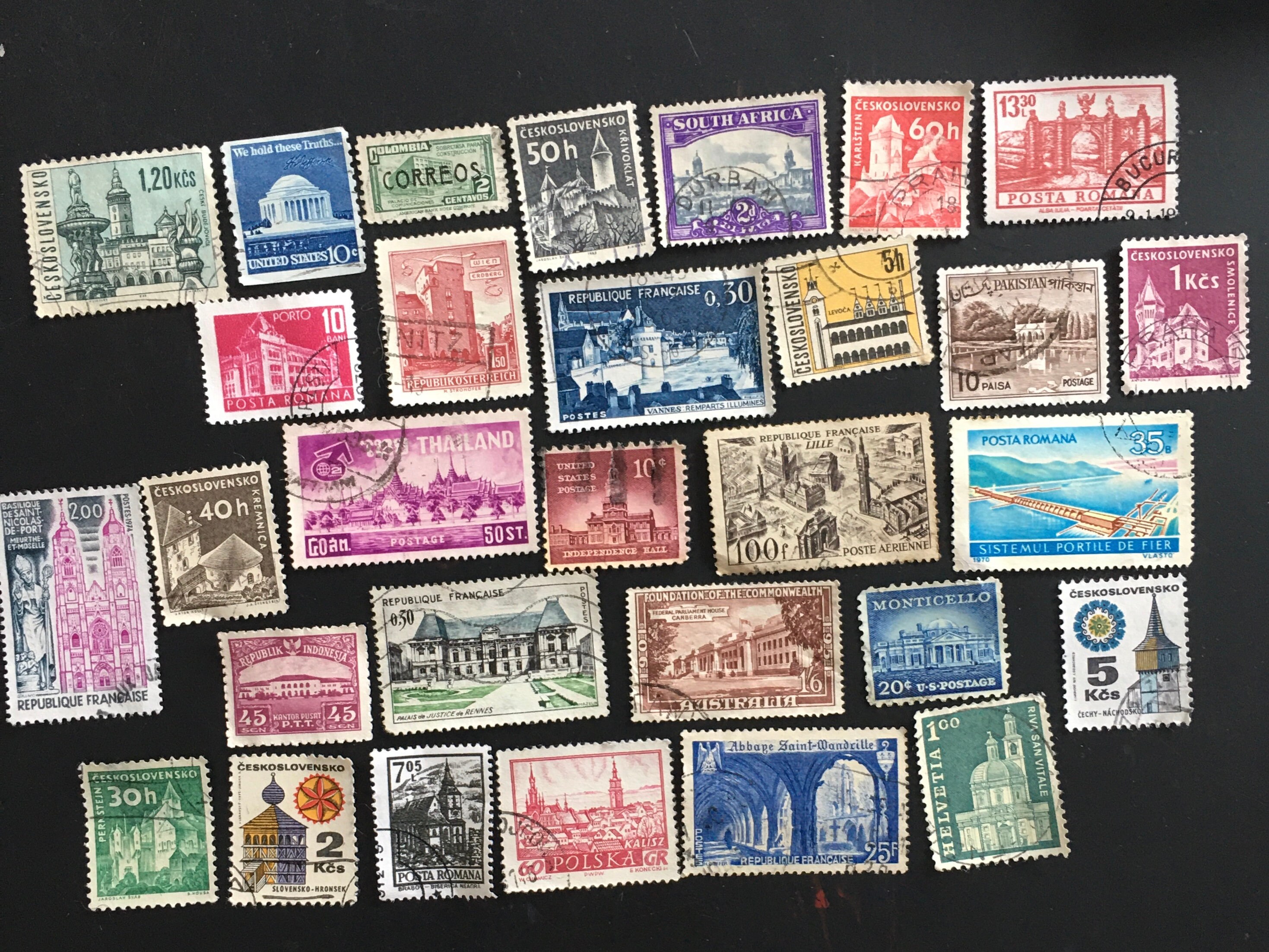 30 Architecture Worldwide Bundle Vintage Buildings Postage Stamps ...