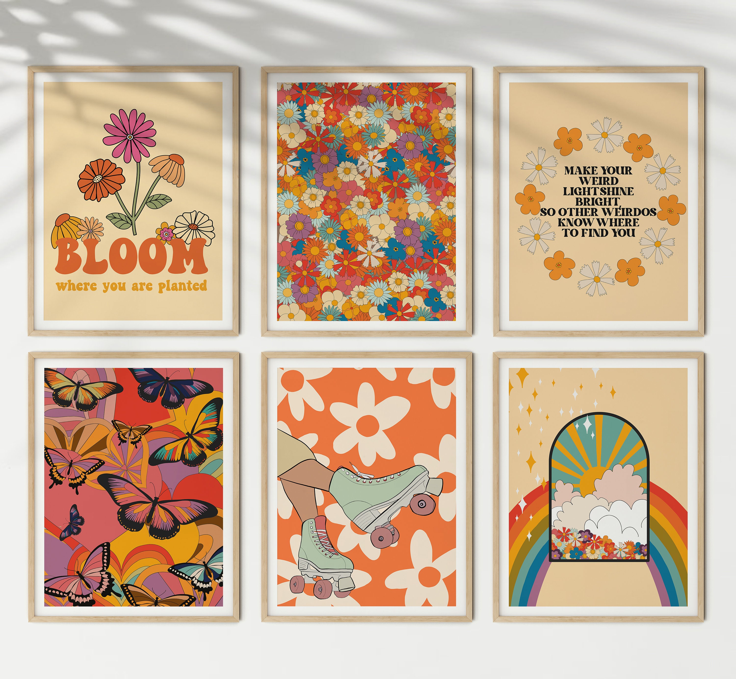 Vintage Decor, 70s Decor, Wall Art Set, Boho Decor, Set of 6 Prints ...